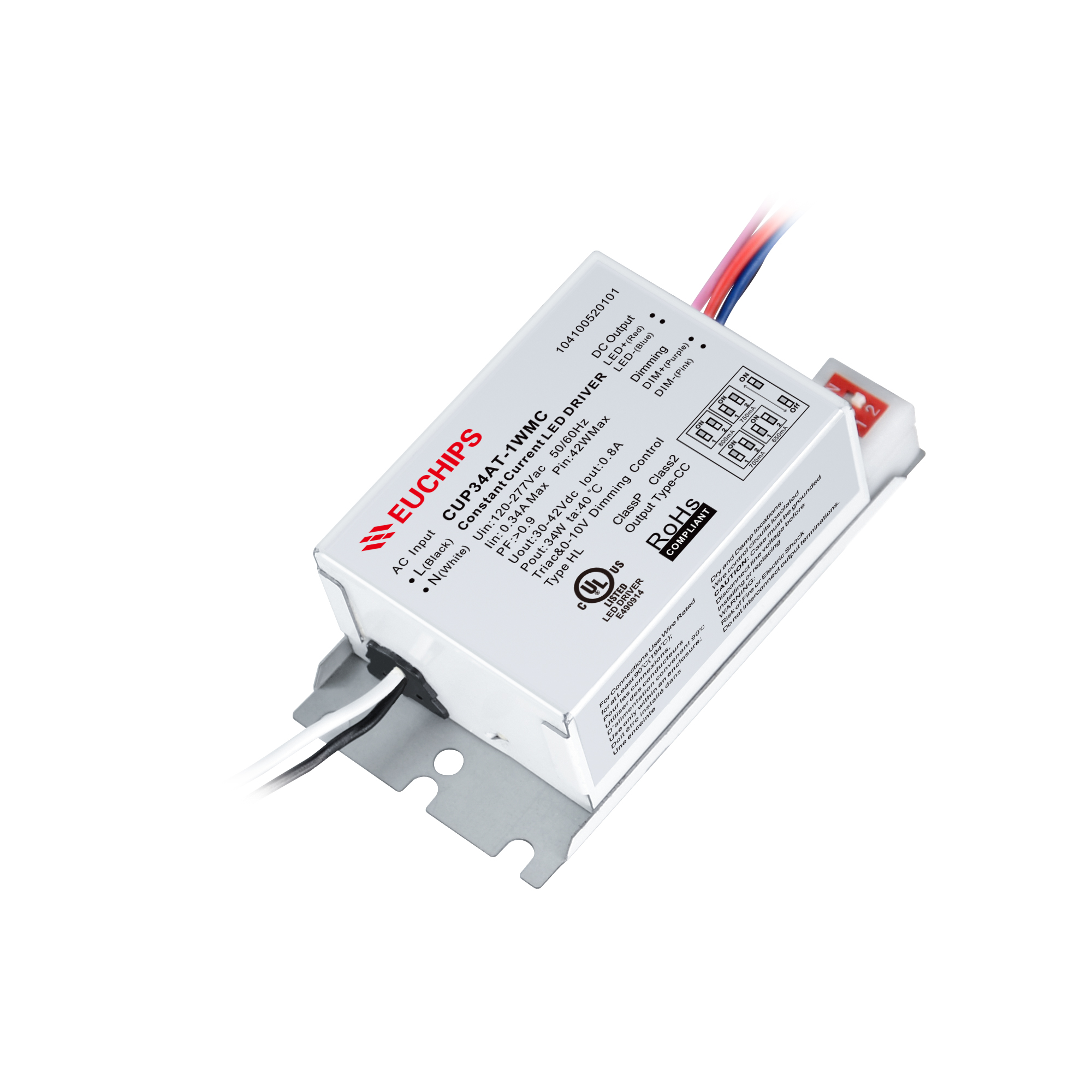 34W 650/700/750/800mA Triac & 0-10V CC Driver CUP34AT-1WMC - Euchips