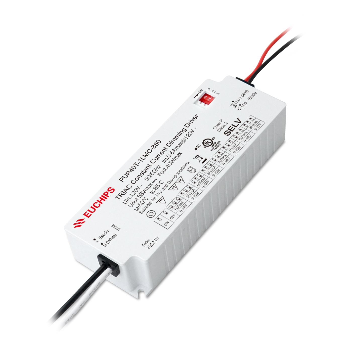 40W 500~850mA*1ch Triac CC Driver PUP40T-1LMC-850 - Euchips