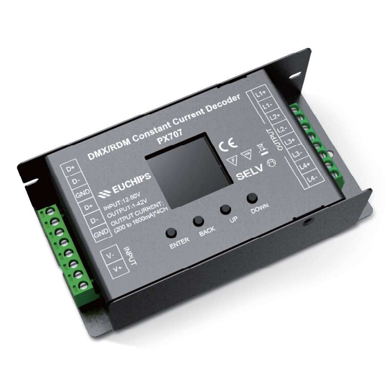 4ch 200~1600mA DMX512/RDM CC Decoder PX707 - Euchips